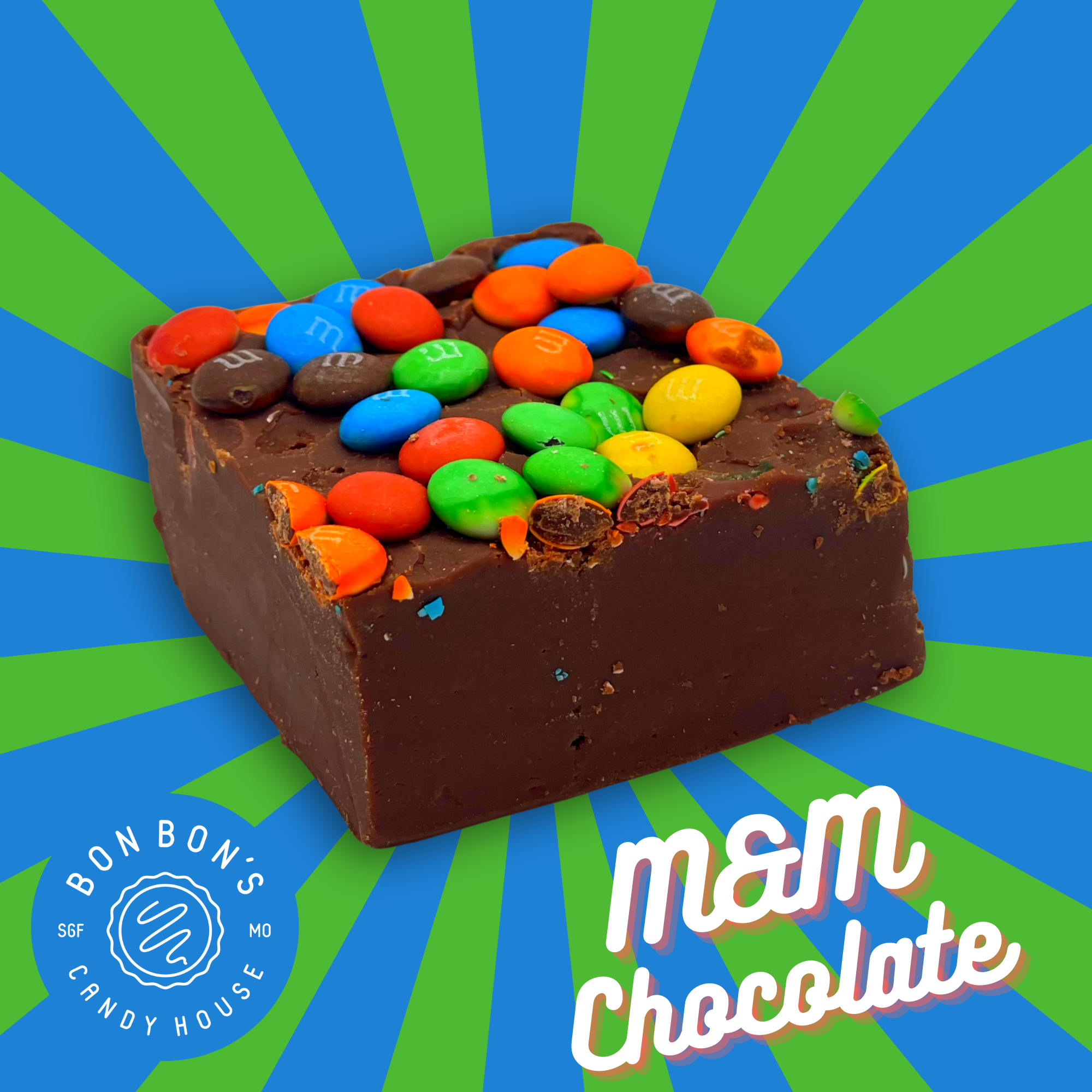 Chocolate M&M Fudge 4 oz | Bon Bon's Candy House