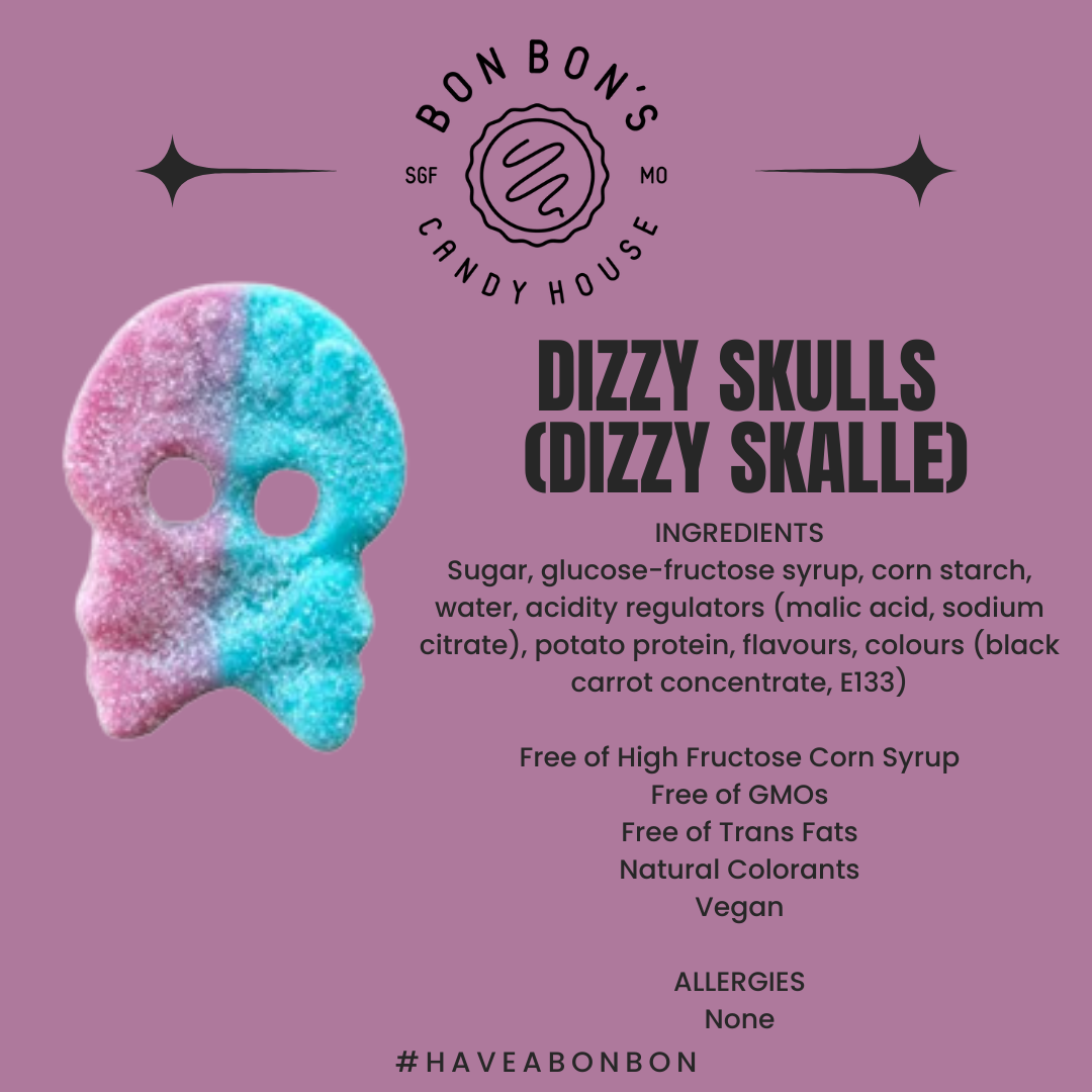 Dizzy Skulls Sour Bubble Gum Bubs Swedish Candy 1/2 lb | Bon Bon's ...